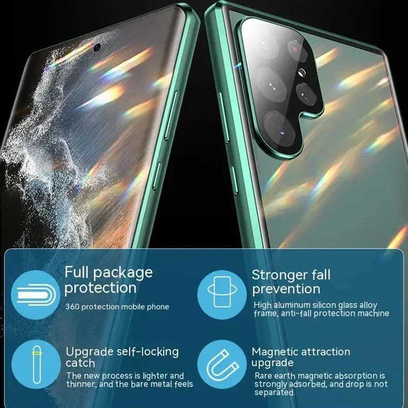 Premium 360° Protection Magnetic Metal Case with Double-Sided Glass ...