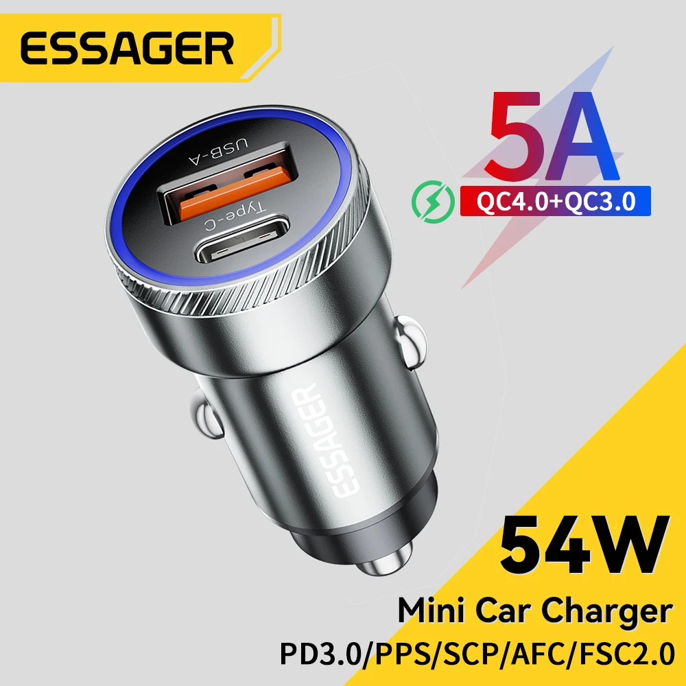 Essager 54W USB Car Charger 5A Fast Charge 3.0 QC PD 3.0 SCP AFC 30W ...
