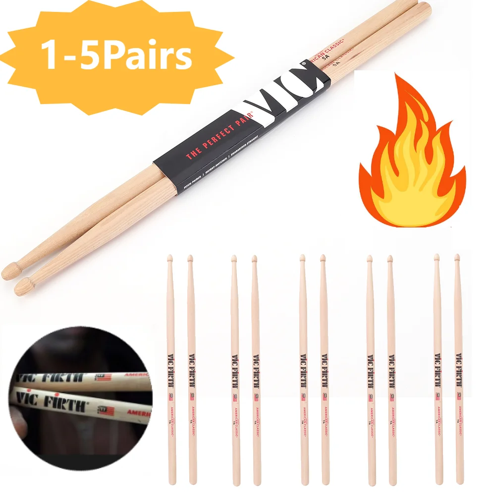1-5Pair Drumsticks 5A/7A Hickory Drumsticks Mallets Jazz Drum Sticks ...