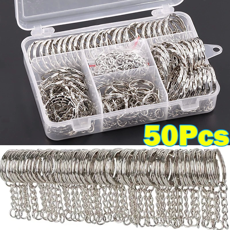50pcs Silver Plated Metal Blank Keyring Keychain Split Ring Keyfob Key ...