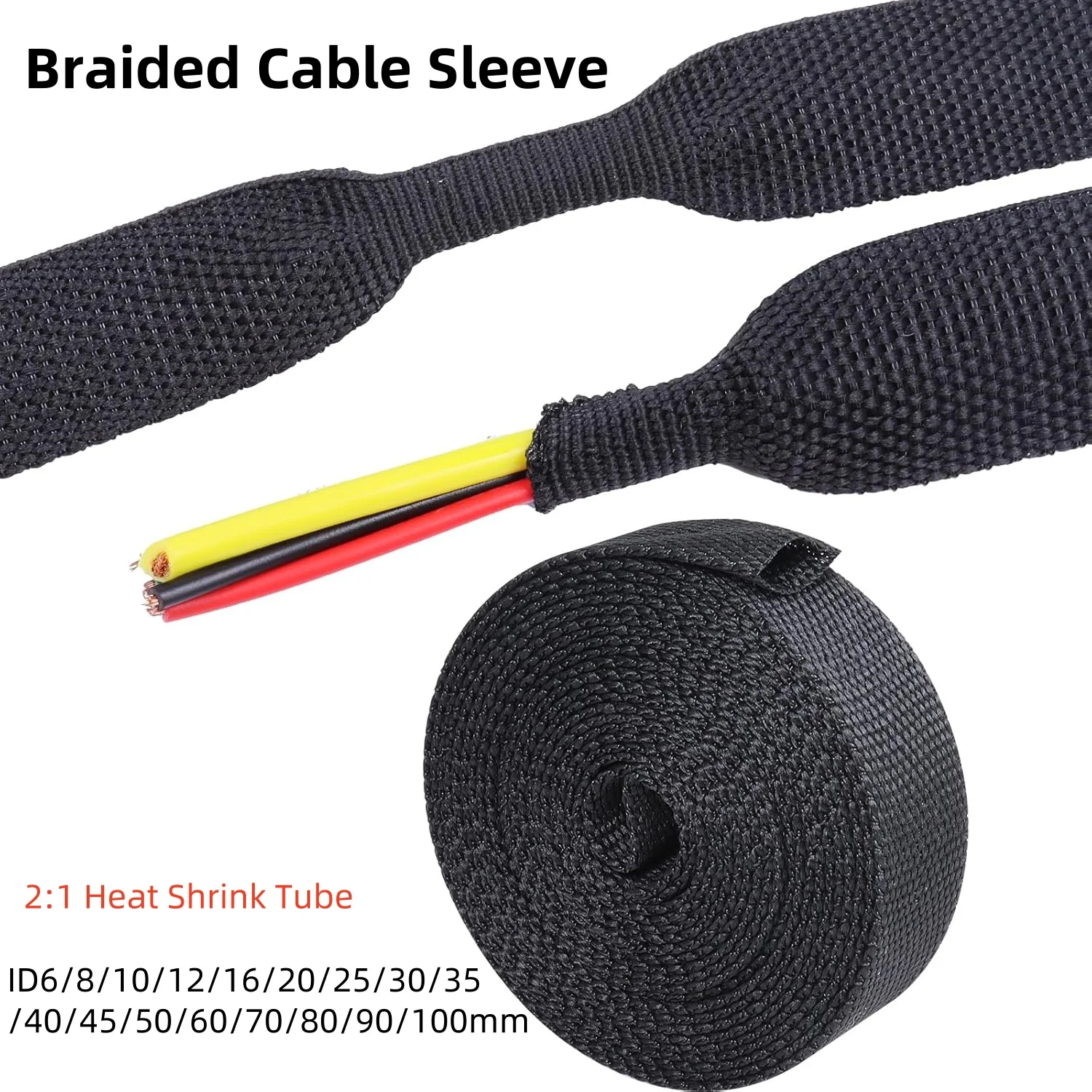 1~10m Heat Shrink Tube PET Braided Cable Sleeve 4mm - 100mm 2:1 ...