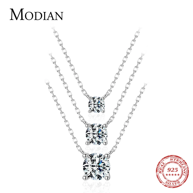 Modian-Classic-925-Sterling-Silver-Round-Simple-Clear-CZ-Chain ...