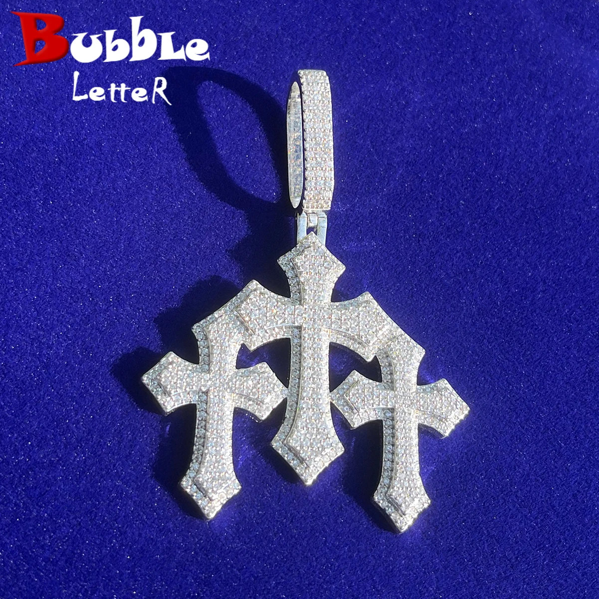 Bubble-Letter-Iced-Out-Cross-For-Women-White-Gold-Plated-Real-Copper ...