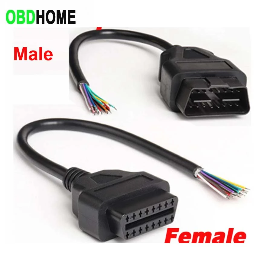 30cm J1962 Female Male OBD2 16PIN Opening Plug Cable for ELM327 Code Reader Extension Adapter ...