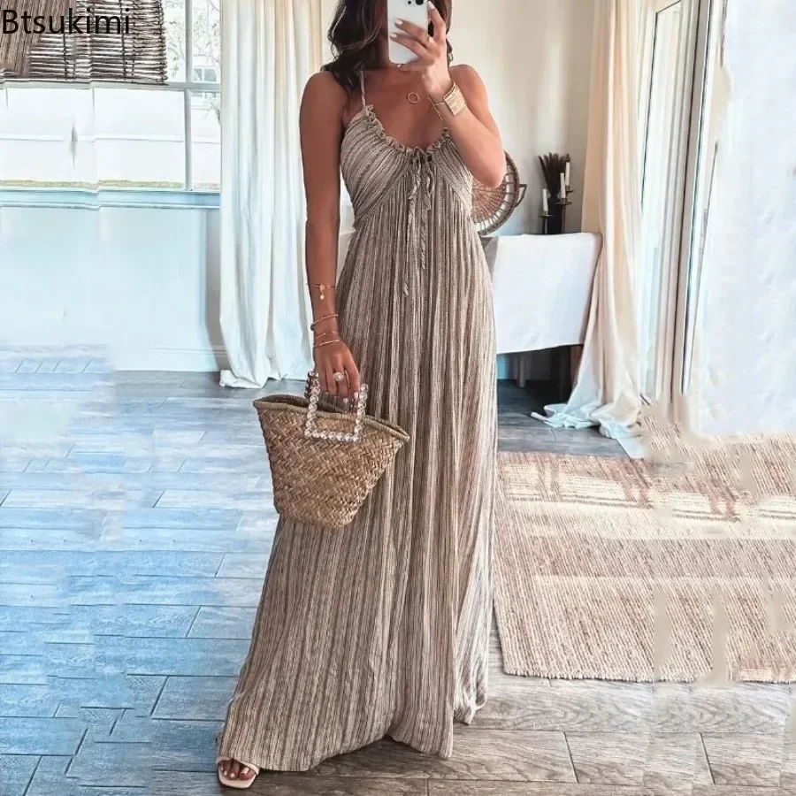 2026 Women's Summer Sexy U Neck Halter Long Party Dress Solid High ...