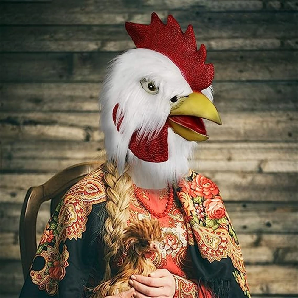 Latex-Rooster-Animal-Head-Mask-para-Halloween-Costume-Plush-Chicken ...