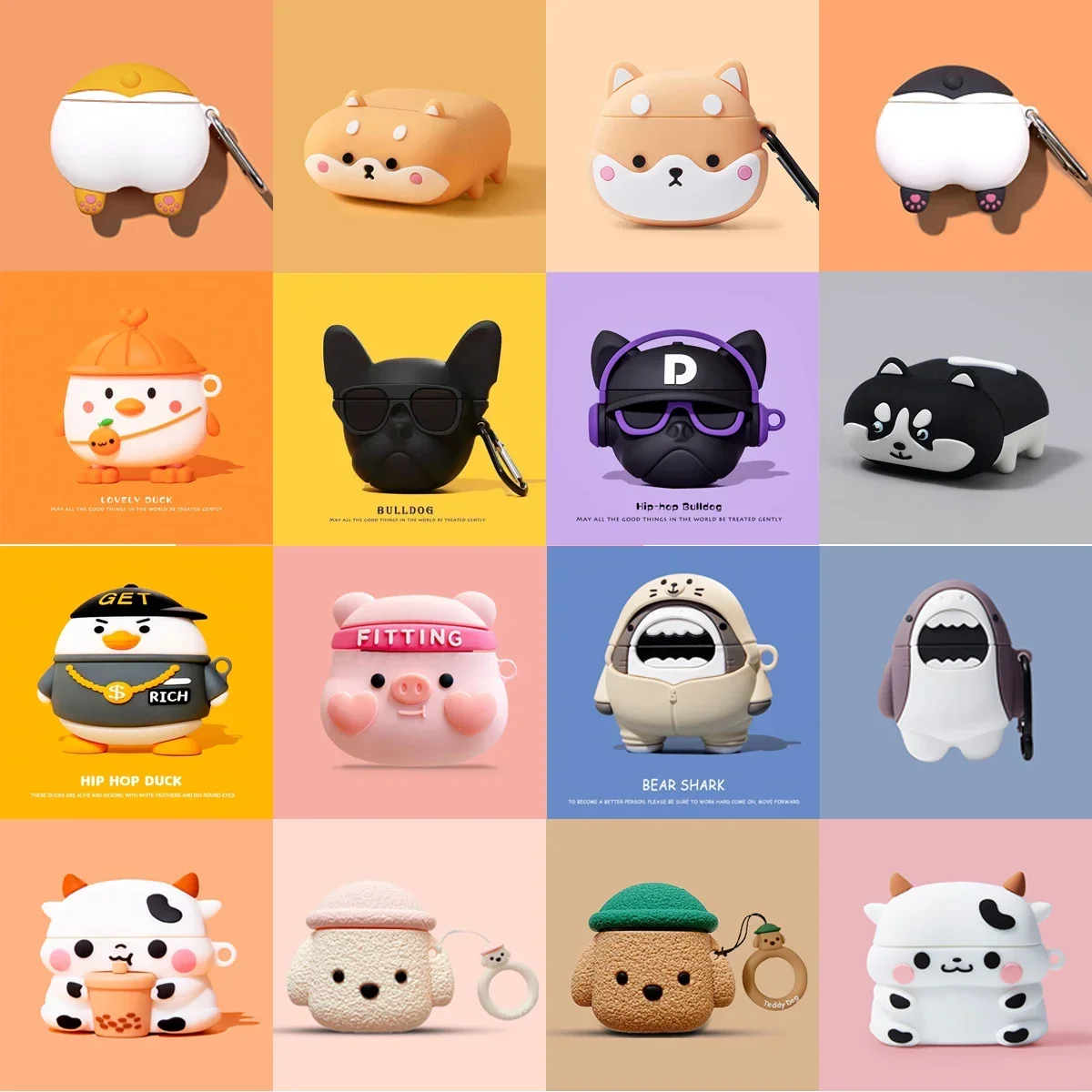 3D-Cartoon-Bulldog-Dog-Silicone-Capa-para-Apple-Airpods-Fone-de-ouvido ...