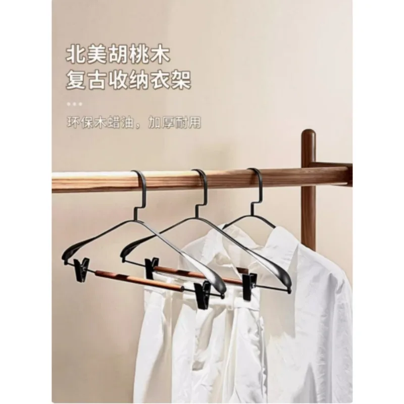 High-end-metal-wood-hangers-home-wardrobes-suits-seamless-anti-shoulder ...