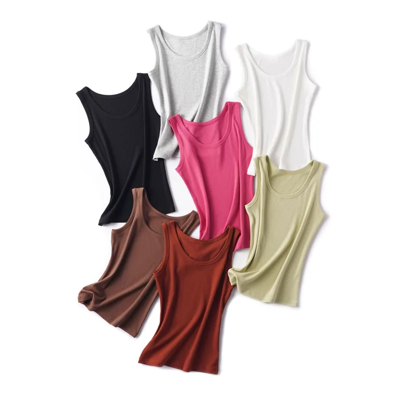 Summer-Sleeveless-Solid-Color-Tank-Tops-Women-U-Neck-Slim-Skin-Friendly ...