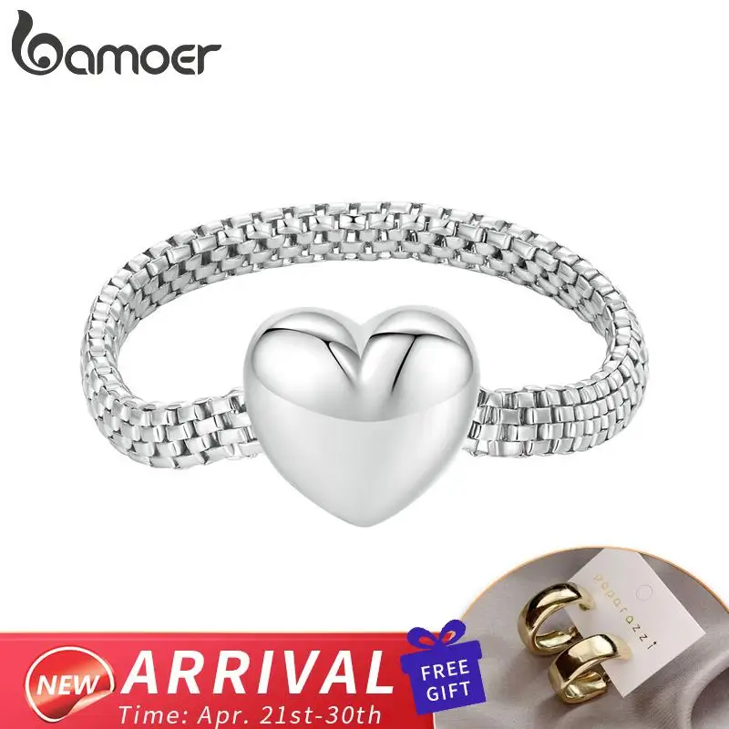 BAMOER 925 Sterling Silver Simulated Heart shaped Chain Engagement Ring ...