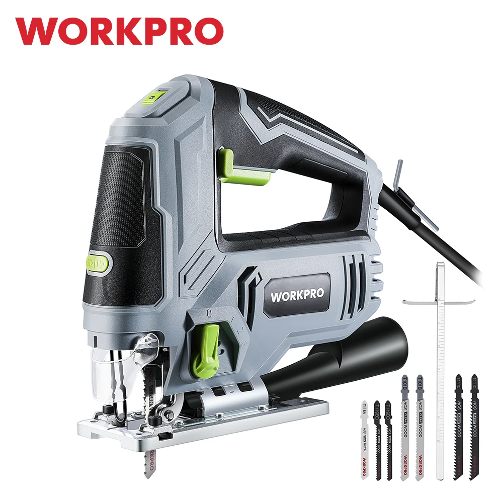 WORKPRO-850W 유선 지그 톱, 직소 공구 목재, 금속 및 플라스틱 절단용 전동 커터, 7 개 블레이드 포함