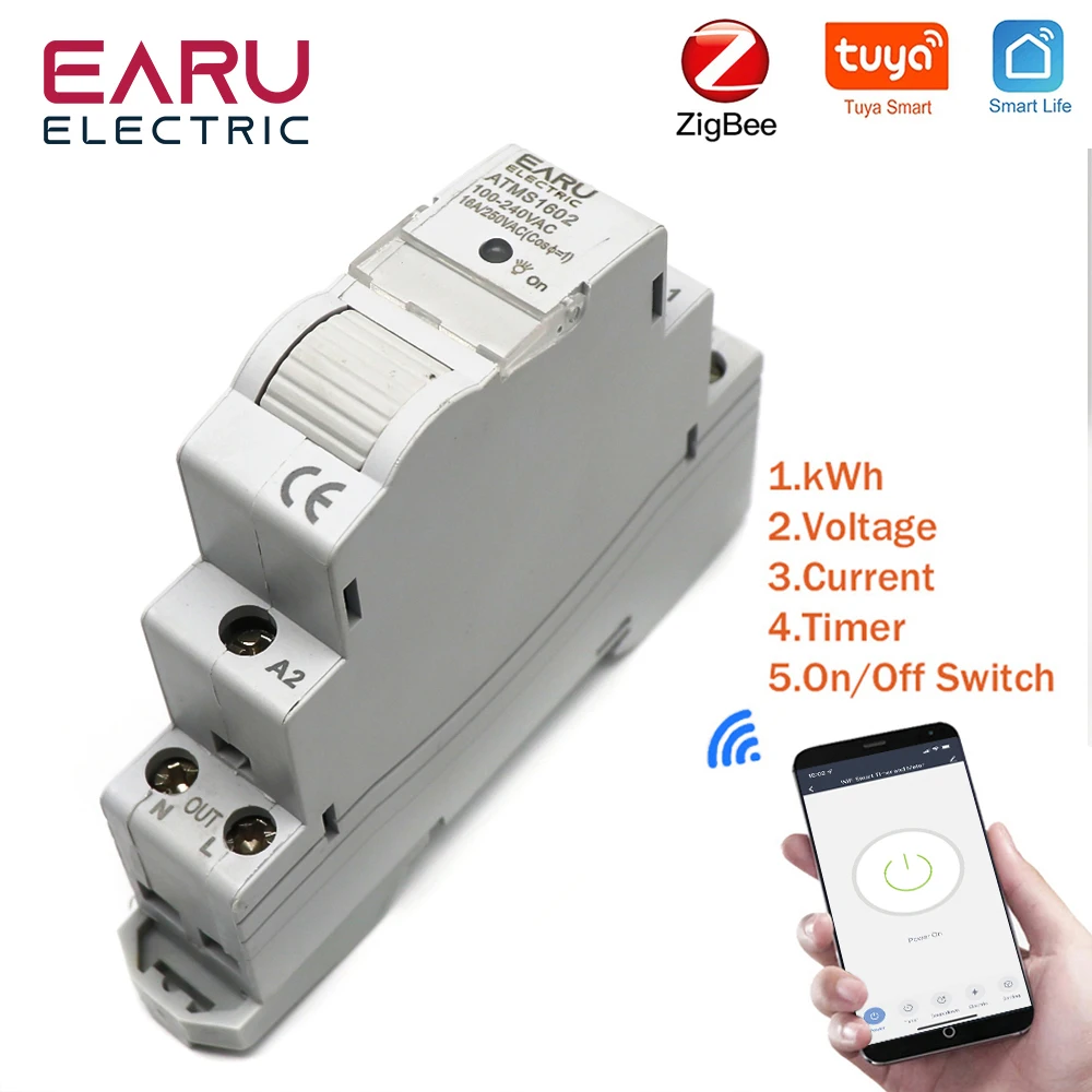 AC 110V 220V 16A Din Rail WIFI Zigbee Smart Timer Relay Switch Breaker ...