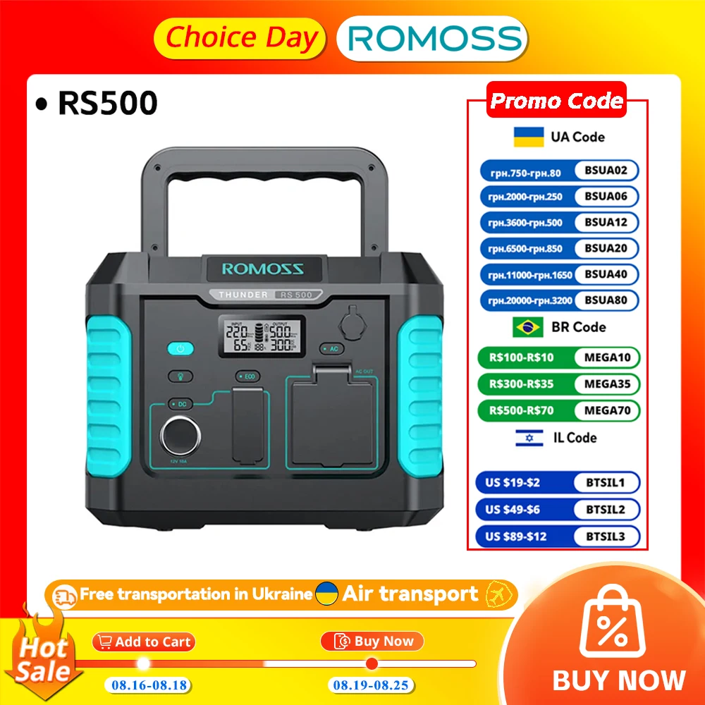 ROMOSS-Portable-Power-Station-500W-108000mAh-Power-Bank-220V-PD60W-Fast-Charger-400Wh-External ...