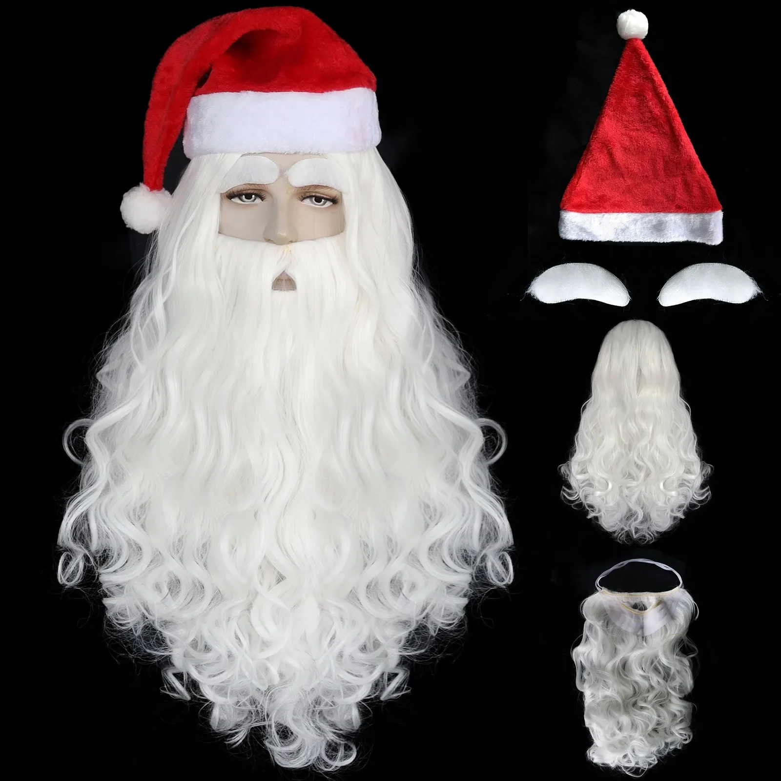 Santa-Claus-White-Curly-Cosplay-Wig-with-Beard-Hat-Eyebrows-for ...