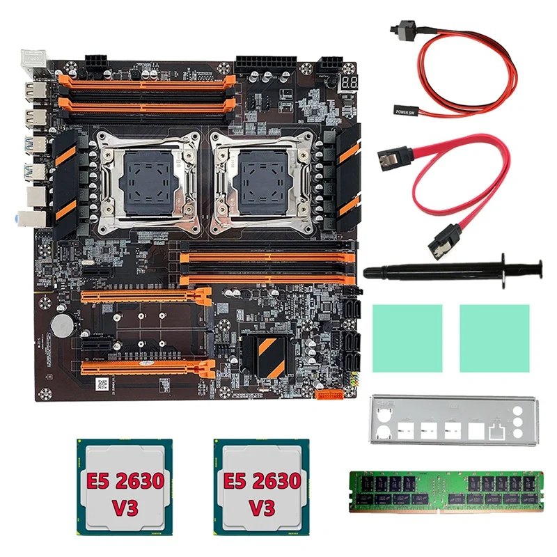 X99-Dual-CPU-Motherboard-2XE5-2630-CPU-V3-DDR4-4G-RAM-RECC-cabo-SATA ...