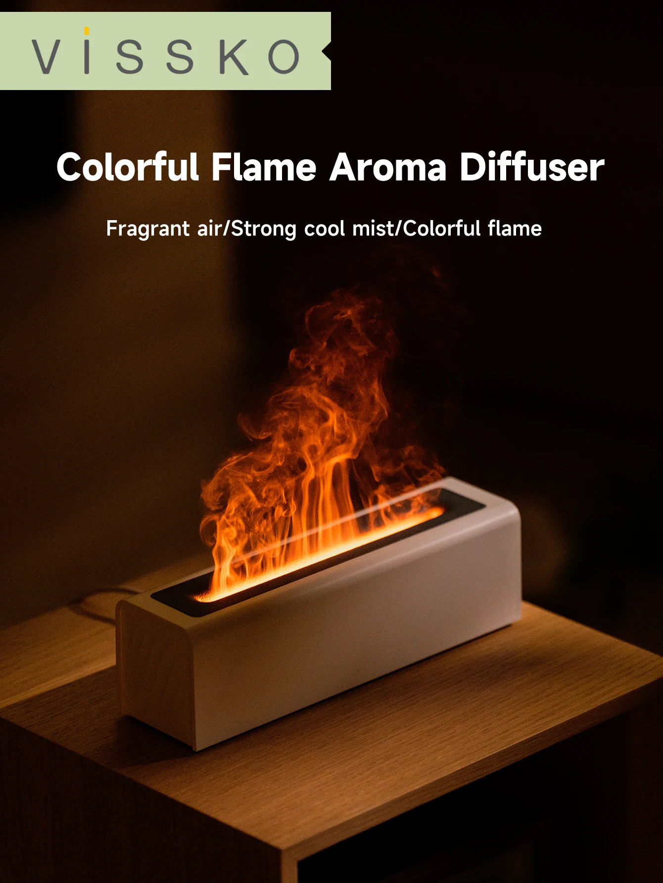 Vissko-7-Colorful-Flame-Diffuser-USB-Air-Humidifier-Aromatherapy-Essential-for-Bedroom-Yoga-Home ...