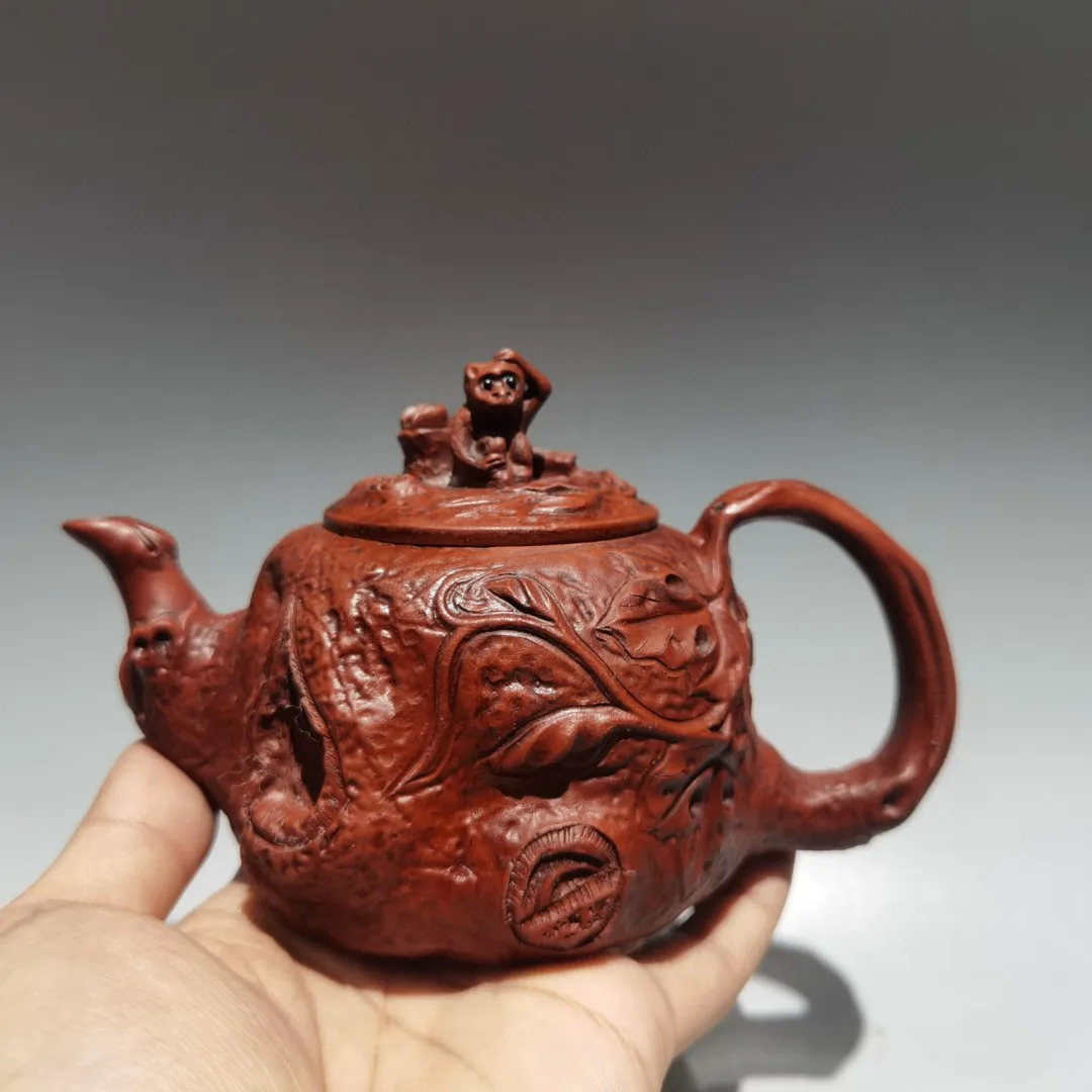 6-Chinese-Yixing-Purple-Clay-Teapot-Monkey-Statue-Cover-Tree-stump ...