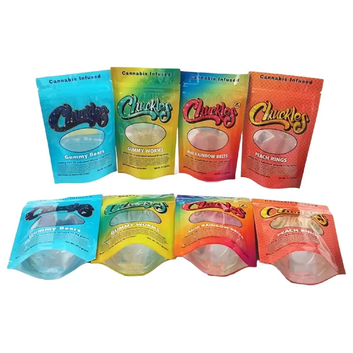 400mg Chuckles Peach Rings Gummy Worms Edible Packaging Bags Resealable ...