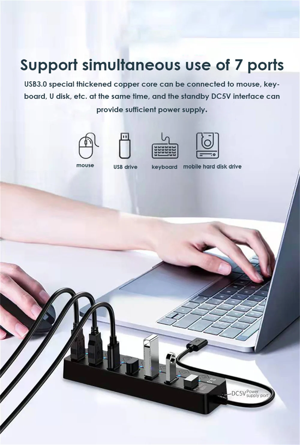 Usb Hub 3.0 Hub Usb Splitter 4/7 портов Multi Usb Hub 2.0 Hab Адаптер ...