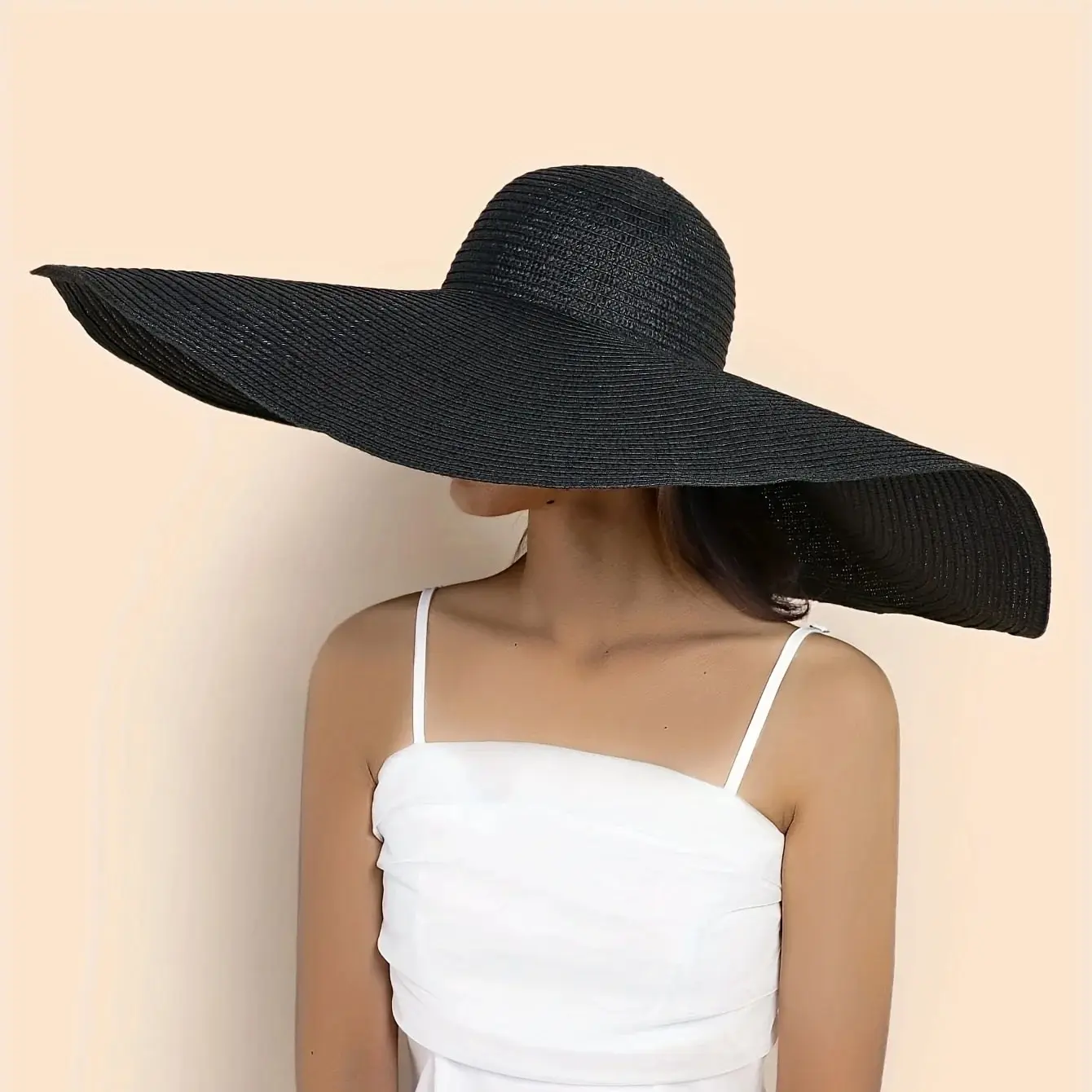 Neue Frühling Sommer Breite Krempe Schwarz Stroh Hut Flache Top Stroh ...