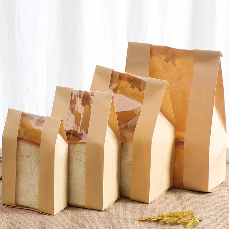 50pcs-Kraft-Paper-Bag-With-Window-Bread-Packaging-Bags-Handmade-Toast ...