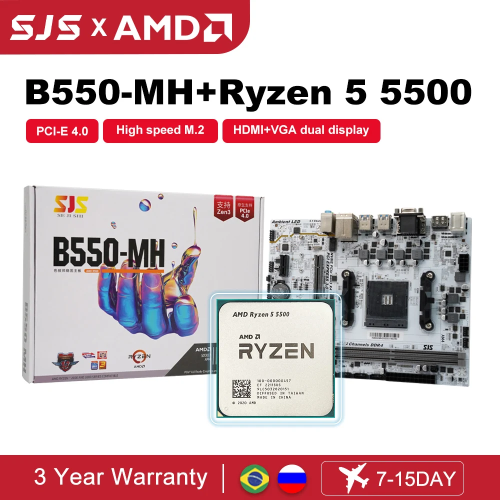 Sjs New Amd B550m Motherboard + Amd New Ryzen 5 5500 R5 5500 3.6 Ghz 6-core 12-thread Cpu Micro ...