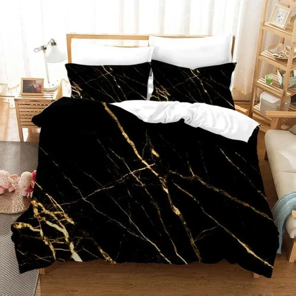 Luxury 3D Black Marble Bedding Sets Simplicity Gilding Bed Linen Women ...