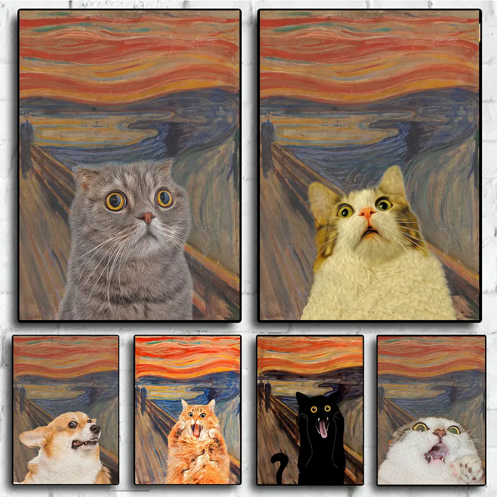Funny-Fright-Cat-Abstract-Poster-and-Prints-Canvas-Painting-Retro ...