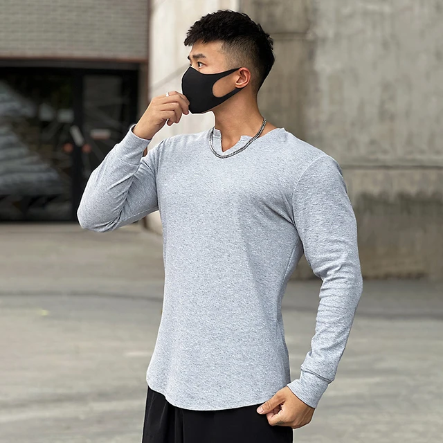 V Neck Long Sleeve Men's Fitness T Shirt - Men's Fitness Apparel, Men's Sports & Fitness T ...