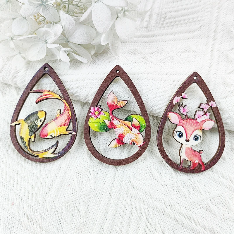 MuhNa-10pcs-Carp-Fish-Sika-Deer-Wooden-Charms-Water-Drop-Shaped ...