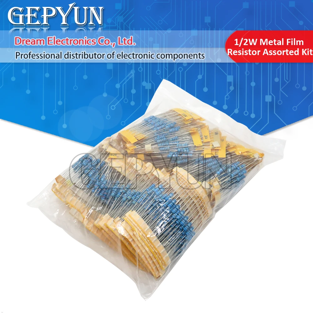 1100pcs/lot 1/2w 1m Metal Film Resistor Assorted Kit 1r/2.2r/3.3r/4.7r ...