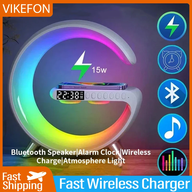 VIKEFON-RGB-Original-Wireless-Charger-Alarm-Clock-Speaker-Light-Fast ...