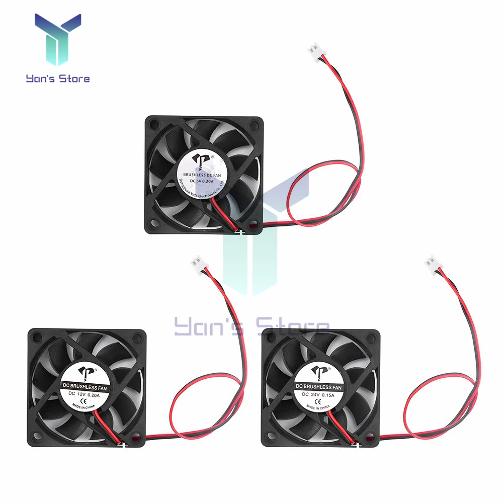 DC6015 5V 12V 24V Cooling Fan Two-Wire Oil bearing industrial silent cooling fan Heat Sink 60mm ...
