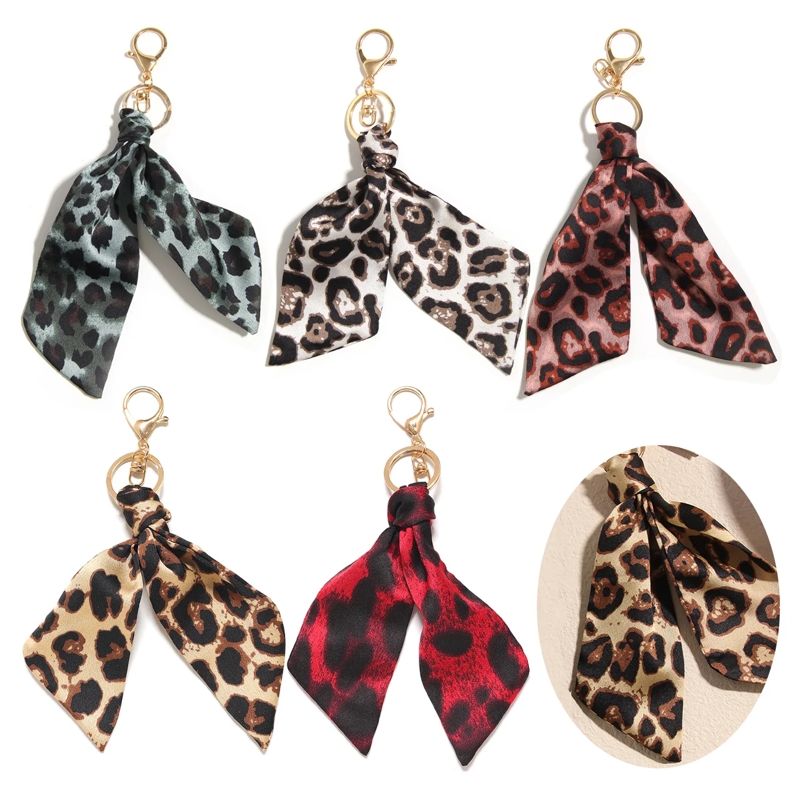 NEW Fabric Art Bag Charms Keychain Leopard Print Tulip Cloth Pendant ...