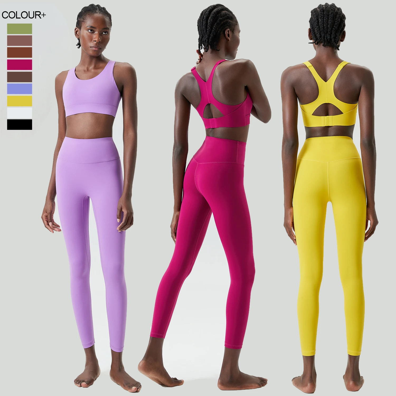 Solid-Yoga-Pants-Sets-Two-Pieces-Womens-Fitness-Suits-Sportswear-Push ...