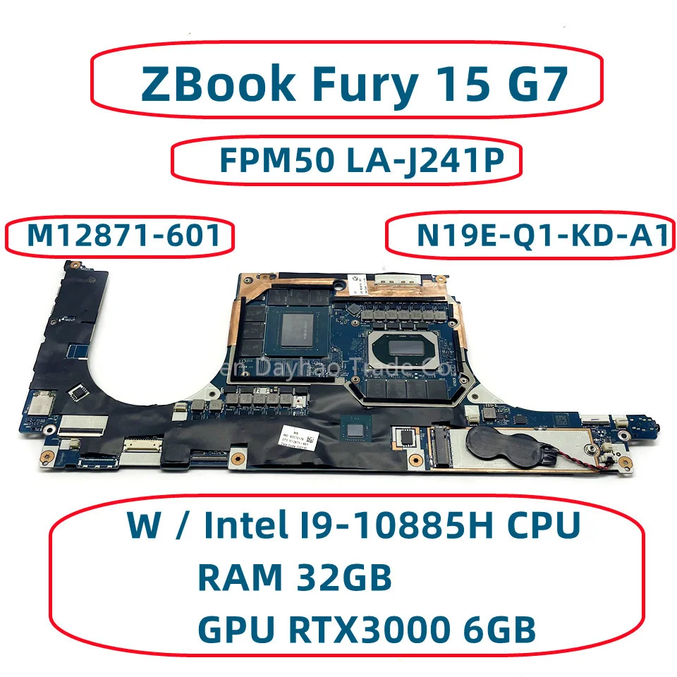 For HP ZBook Fury 15 G7 Laptop Motherboard W / Intel I9-10885H CPU 32GB ...
