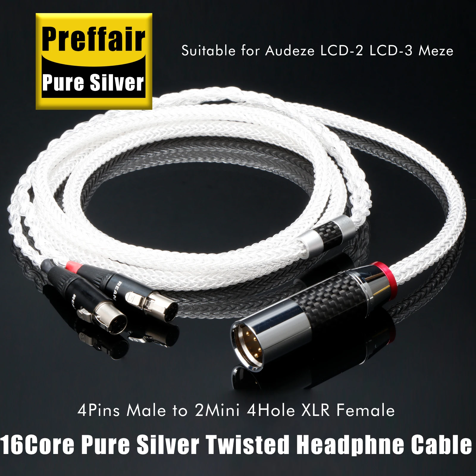 16Cores Pure Silver Headphone Cable 4pin XLR Balanced Cable For Audeze ...