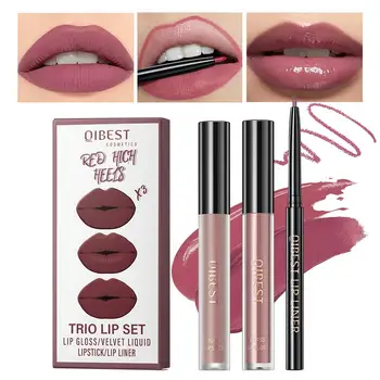 Matte Black Lipstick And Lip Liner Set Velvet Liquid Black Lip Gloss ...