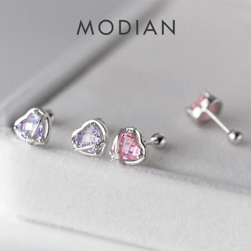 Modian-925-Sterling-Silver-Romantic-Hearts-Zirconia-Stud-Earrings-Fashion-Screw-Ear-Studs-For ...