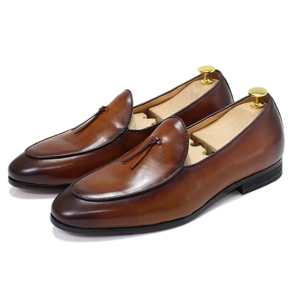 Mocasín clásico de estilo italiano con borlas para hombre, zapatos de piel auténtica hechos a ...