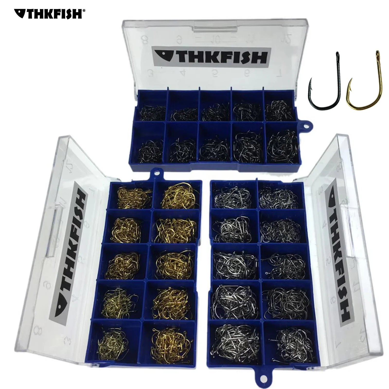 THKFISH 500pcs Fishing Hooks Kit #3-#12 Freshwater Carbon Steel Barbed ...