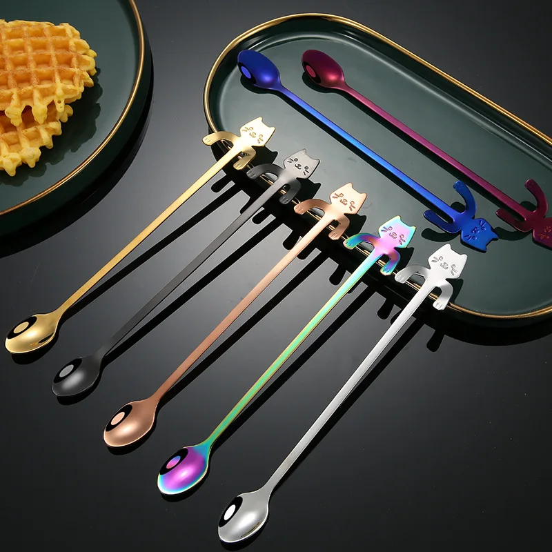 Stainless Steel Coffee Spoon Lovely Cute Cat Shape Teaspoon Dessert ...