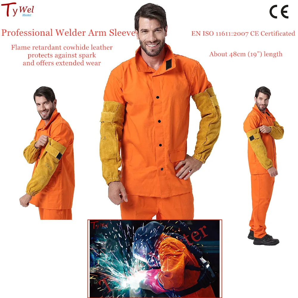 Professional Welder Arm Sleeve 48cm 19" Split Cowhide Leather CE ...
