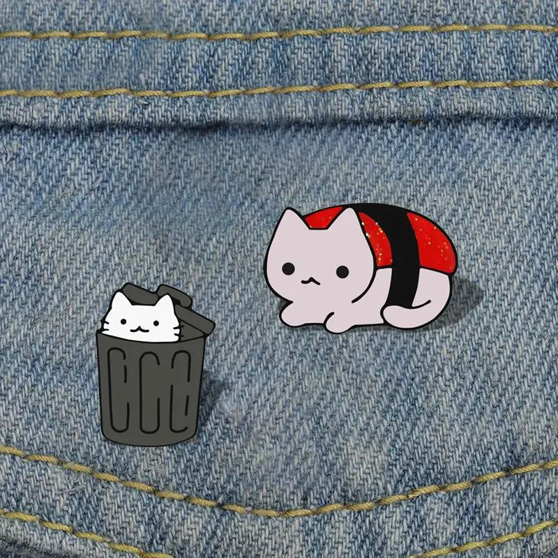 Funny-Sushi-Kitten-Enamel-Pin-Cartoon-Lovely-Animal-Brooch-Garbage-Can ...