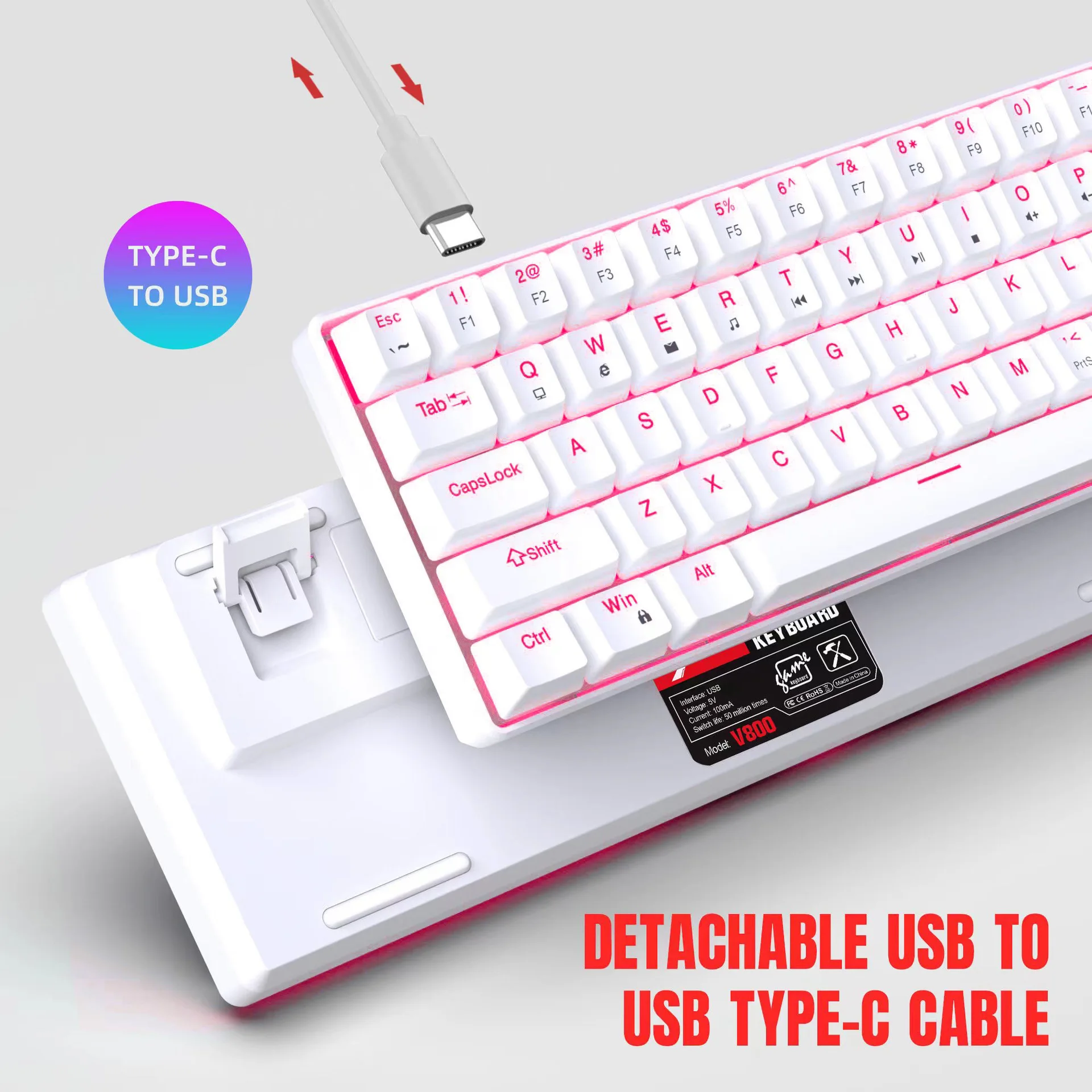 68-Key-Two-color-Key-Cap-Pink-Light-Wired-Game-Mechanical-Keyboard-Key ...
