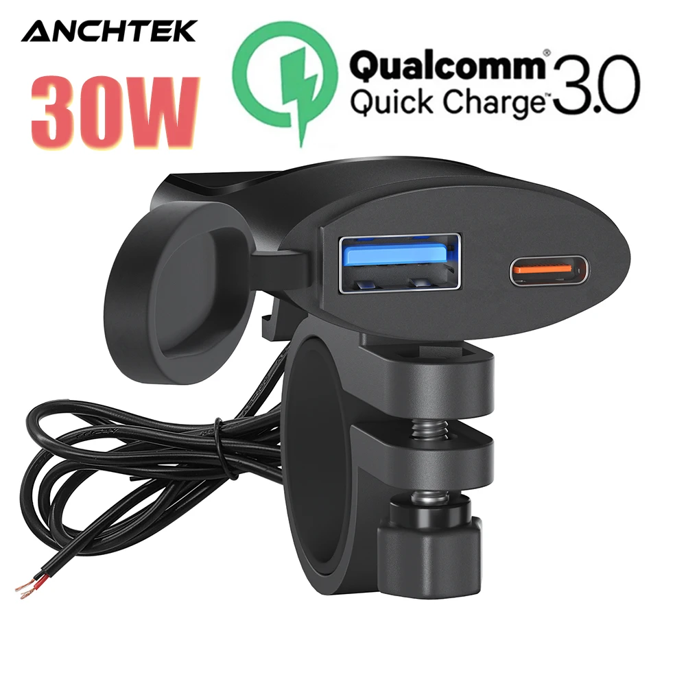 Anchtek-QC3-0-Motorcycle-USB-Charger-30W-USB-C-Charger-IP67-Waterproof ...
