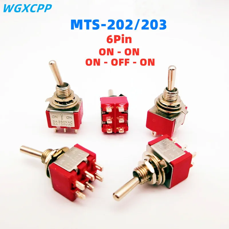 1-5-PCS-Toggle-Switch-6MM-Red-6Pin-MTS-202-203-Rocker-Switches-2A-250V ...