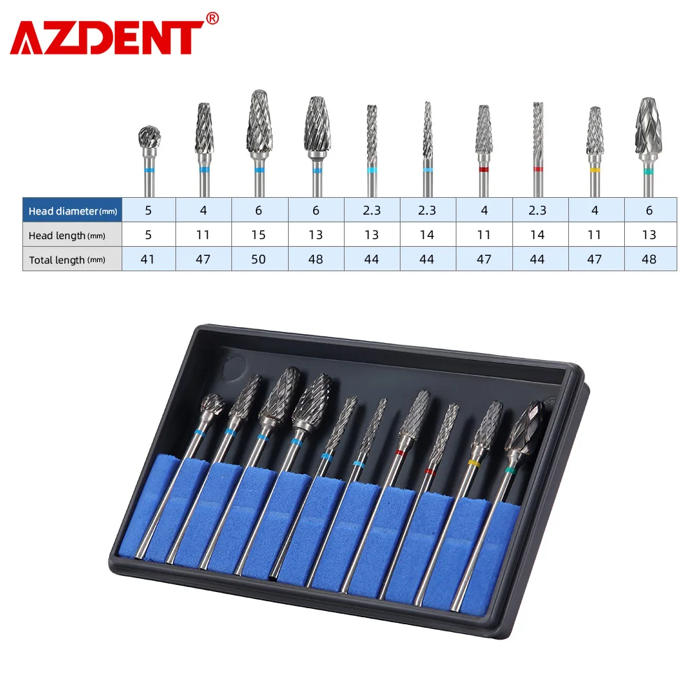 AZDENT-10PCS-Box-Dental-Carbide-Drills-Kit-HP-2-35mm-Cutter-Set-Dental ...