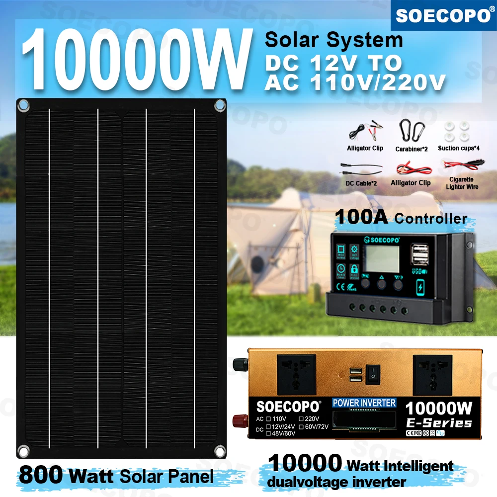 SOECOPO 10000W Solar System Kit 800W Panel 100A Controller Intelligent ...