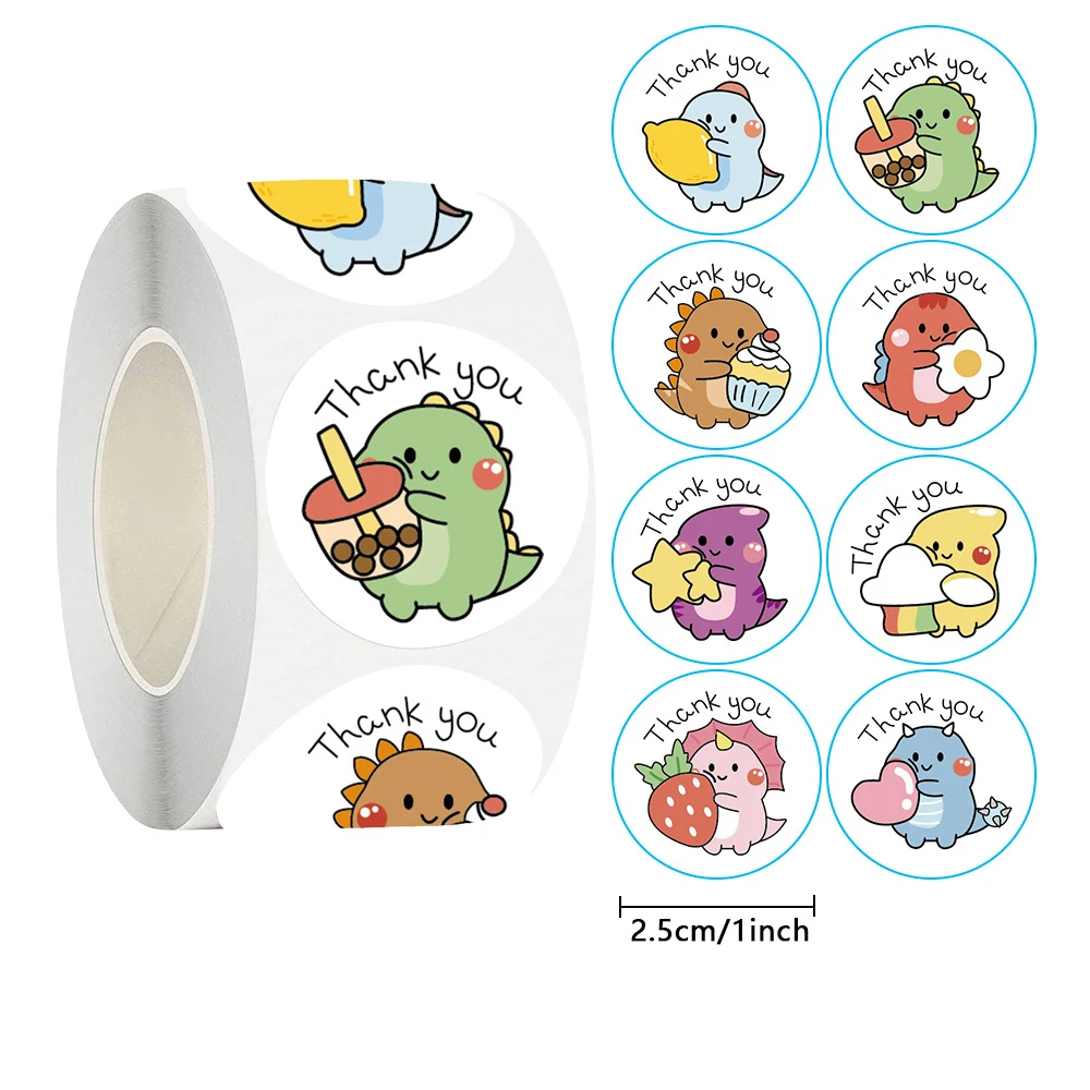 50-100-500pcs-1-Inch-Thank-You-Stickers-Cartoon-Dinosaur-Labels-for ...